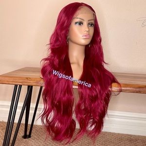 Accessories | Red Wig Lace Front Middle Part 26 Inch Long Wavy Layered ...